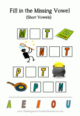Missing Short Vowel Worksheets