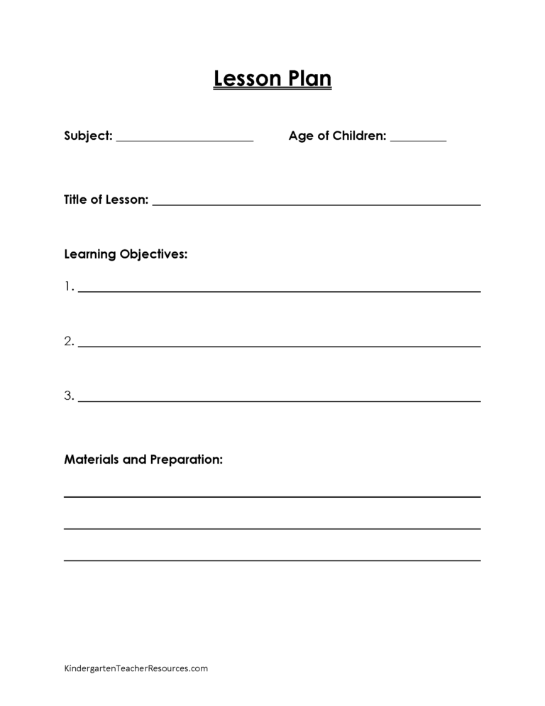 FREE Kindergarten Lesson Plan Template Word or Editable PDF